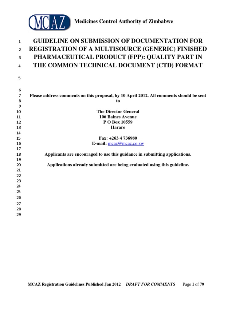 MCAZ CTD Guidelines Rev 1 - Jan 2012 | PDF | Pharmaceutical Formulation ...