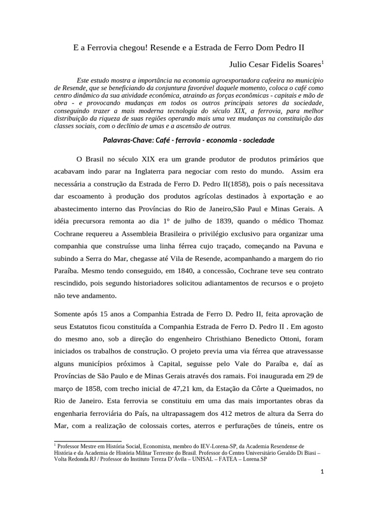 E A Ferrovia Chegou ! A Estrada de Ferro Dom Pedro II Capitulo Livro 2 | PDF | Economia | Brasil