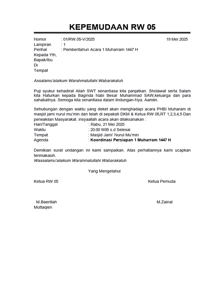 Undangan Acara 1 Muharram 1447 H | PDF