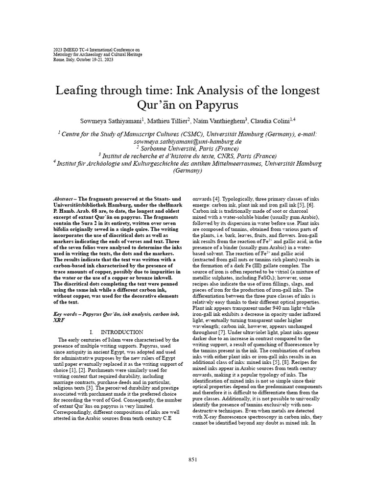 Ink Analysis of Ancient Qur'an Papyrus | PDF | Ink | Iron