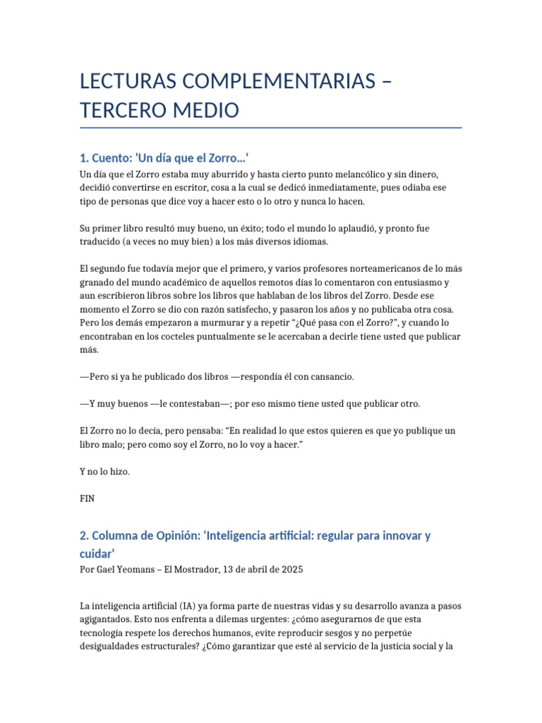 Lecturas Complementarias - Zorro e IA | PDF | Inteligencia artificial | Inteligencia (IA) y ...