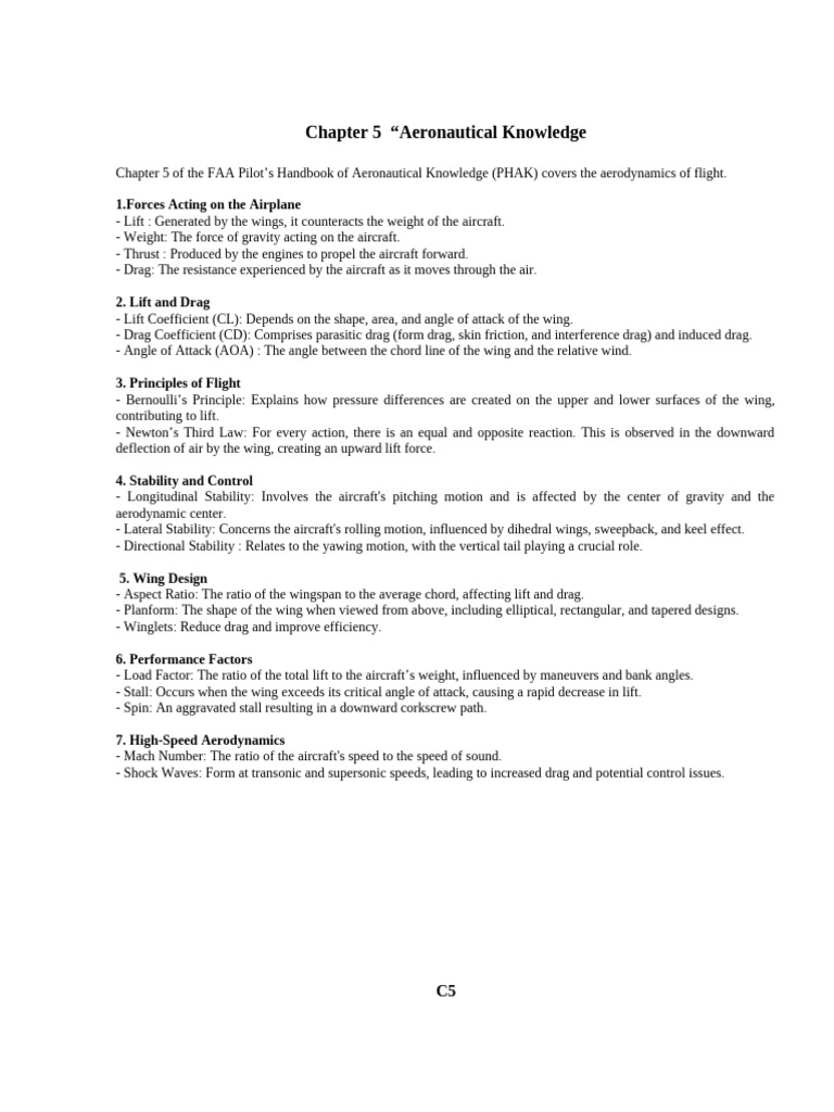 Aerodynamics Overview in PHAK Chapter 5 | PDF