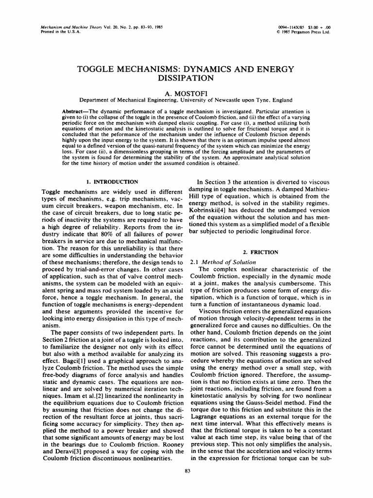 Toggle Mechanism - Dynamics and Energy Dissipation | PDF | Damping ...