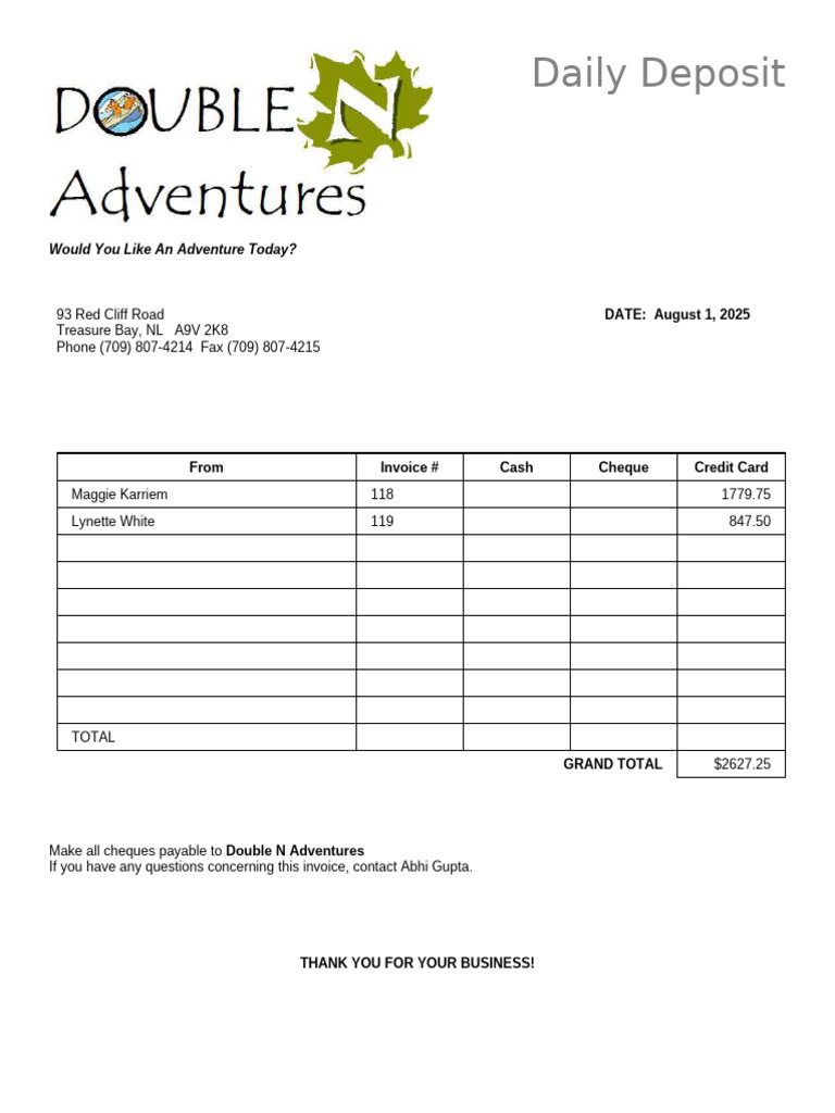 Daily Deposit Invoice Summary | PDF