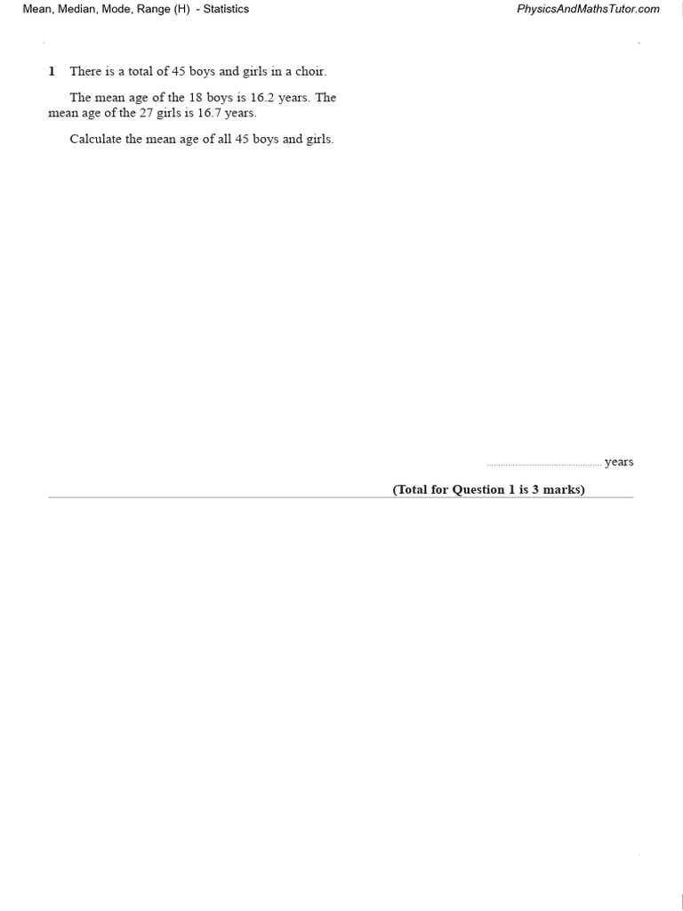 Mean, Median, Mode, Range (H) QP | PDF | Mathematical Analysis ...