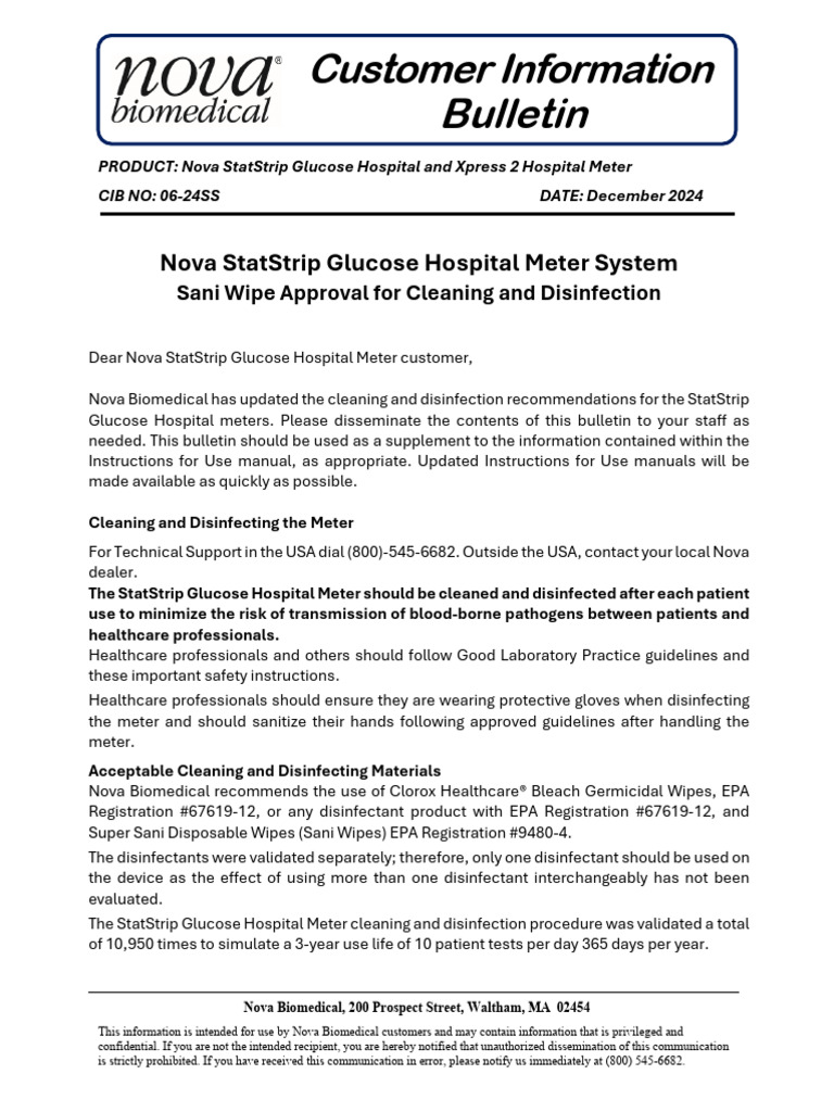 Nova Stat Strip Glucometer CIB 06-24SS Updated Disinfection ...