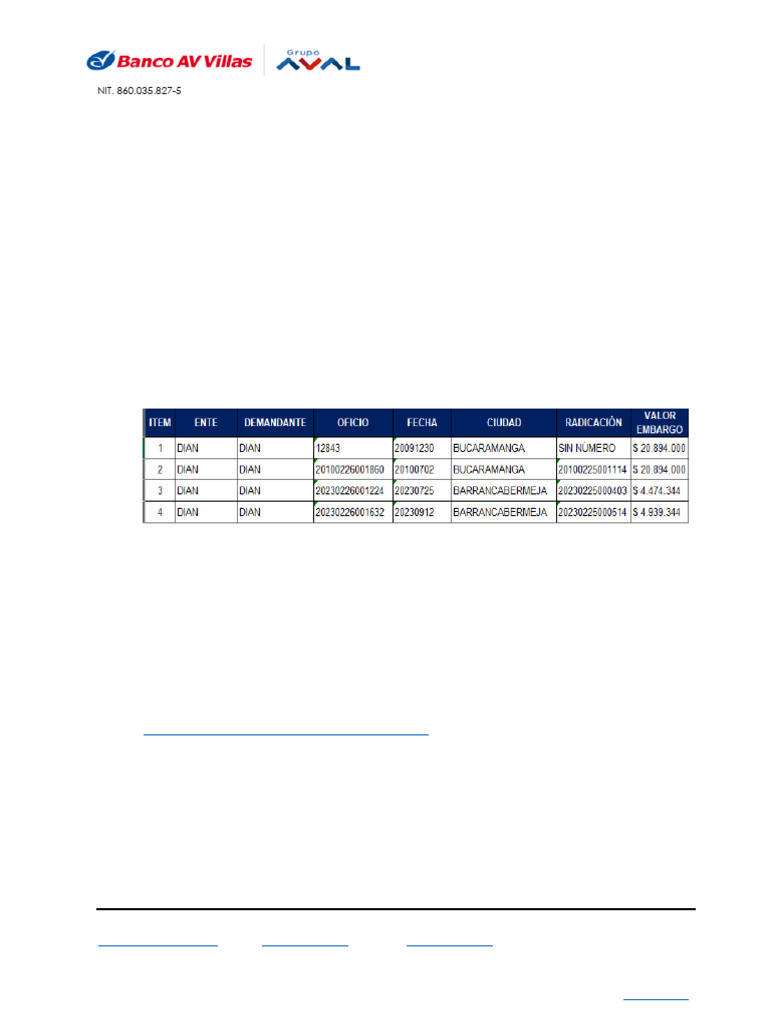 Cuenta Embargada de Av Villas | PDF | Bancos | Los consumidores