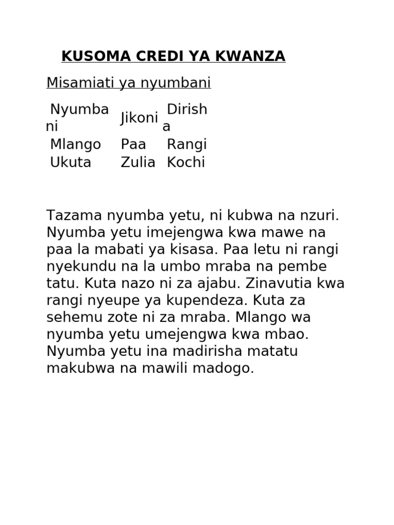 Kusoma Credi Ya Kwanza | PDF