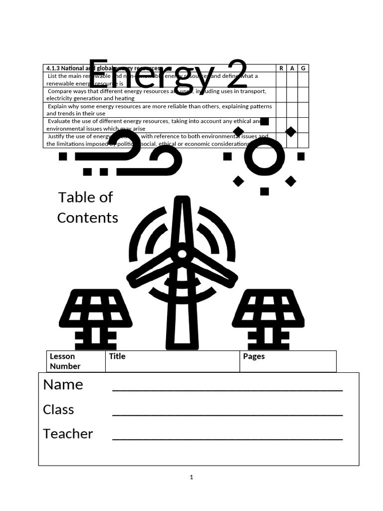 EN2 Energy Resources Booklet | PDF | World Energy Resources | Electricity Generation
