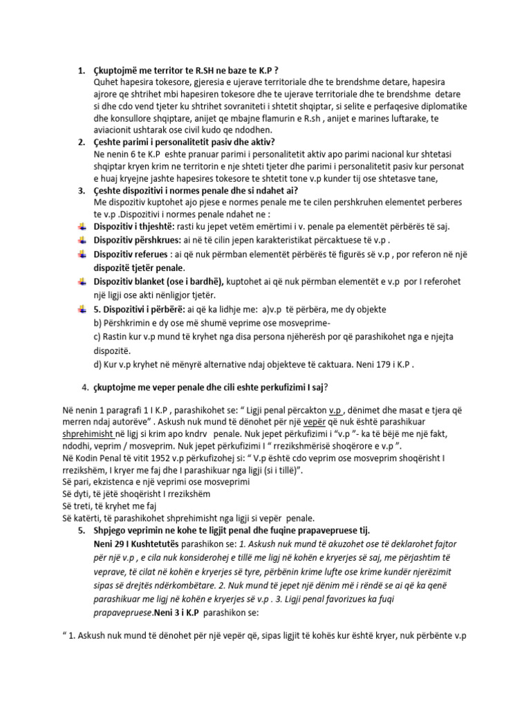 Pyetjet e Provimit Ne Penale | PDF