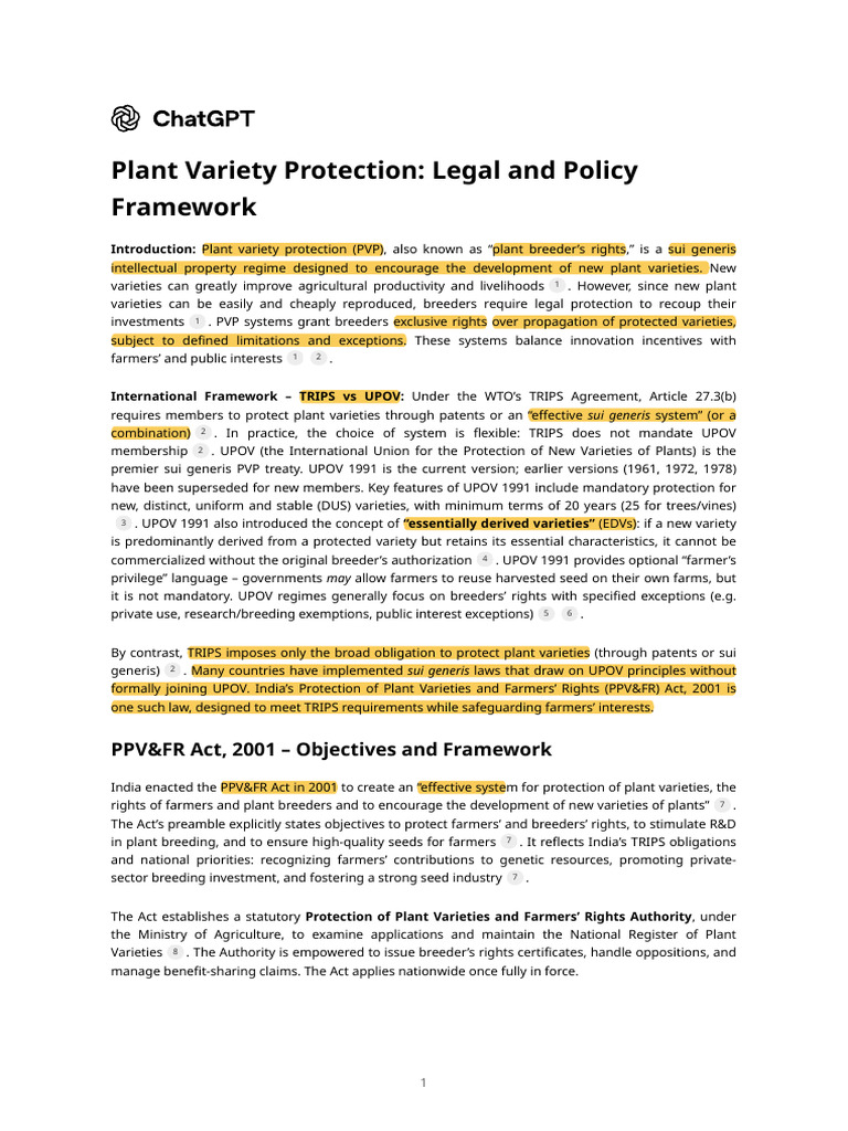 Plant Variety Protection - Legal and Policy Framework | PDF | Justice | Crime & Violence