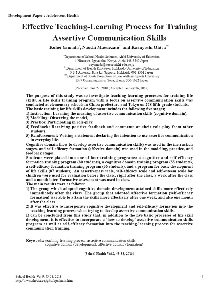 Assertive Communication Skills Training | PDF | Self Efficacy | Psychology