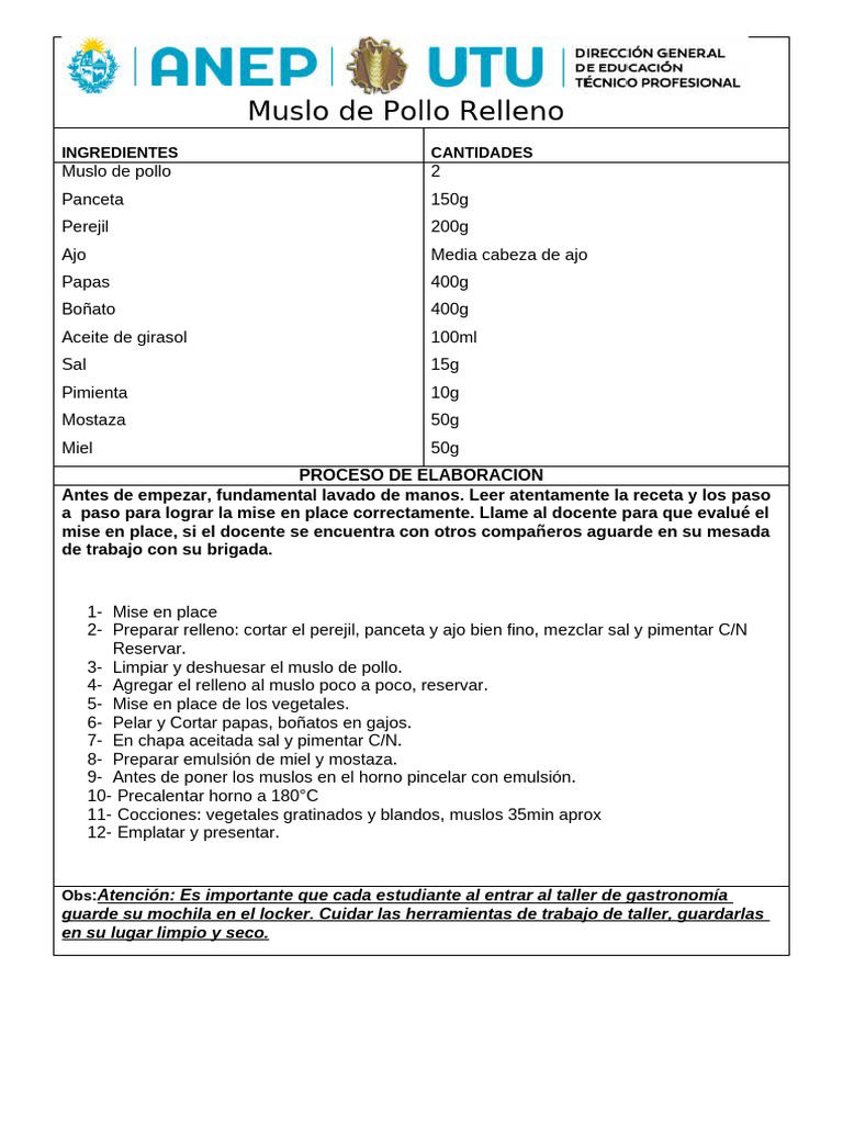 Muslo de Pollo Relleno | PDF