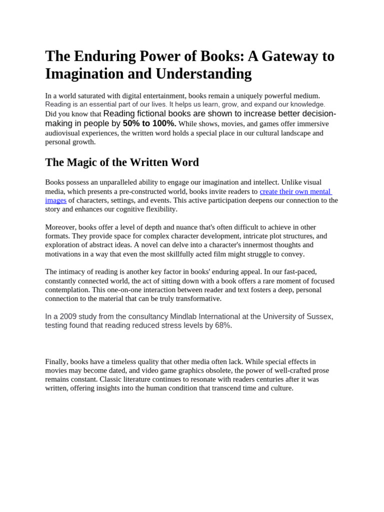 The Timeless Power of Reading Books | PDF