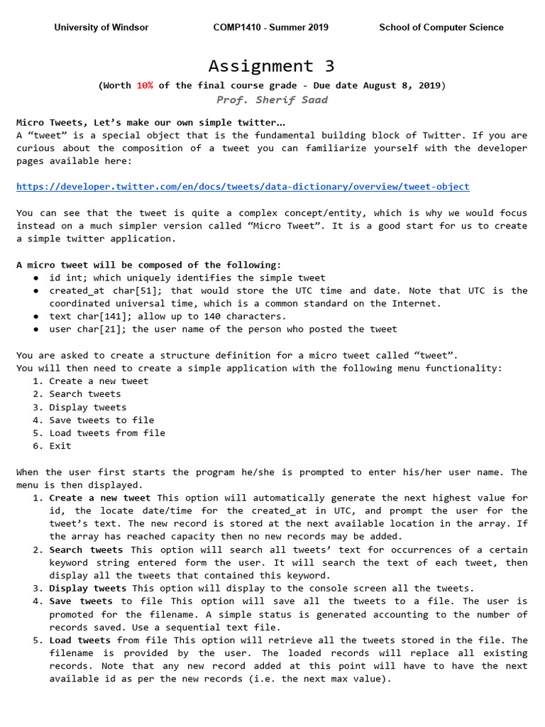 COMP 1410 Assignment 3 (1) .PDF | PDF | Computer Programming | Computing