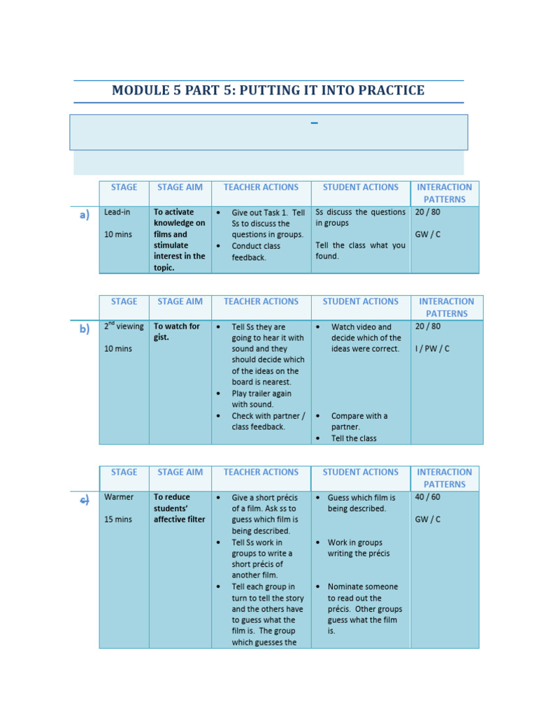 SELF-STUDY SECTION – PART 5 LESSON PLAN ANALYSIS TASK | PDF | Mental ...