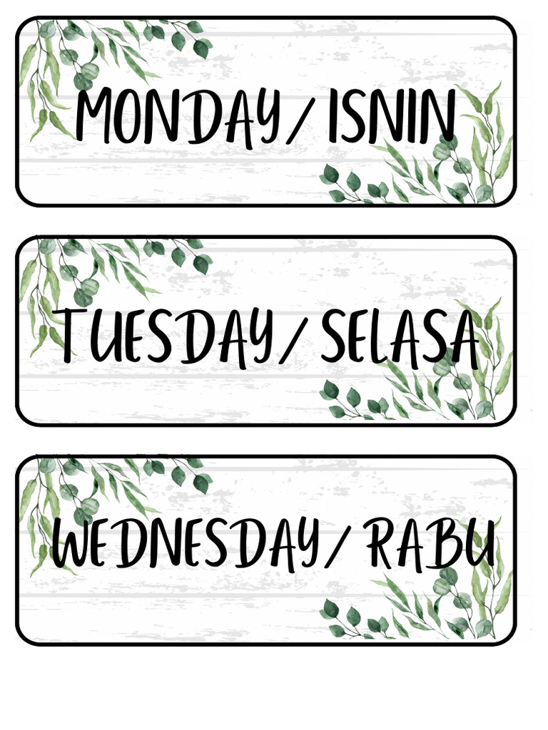 Monday/ Isnin: Wednesday/ Rabu | PDF