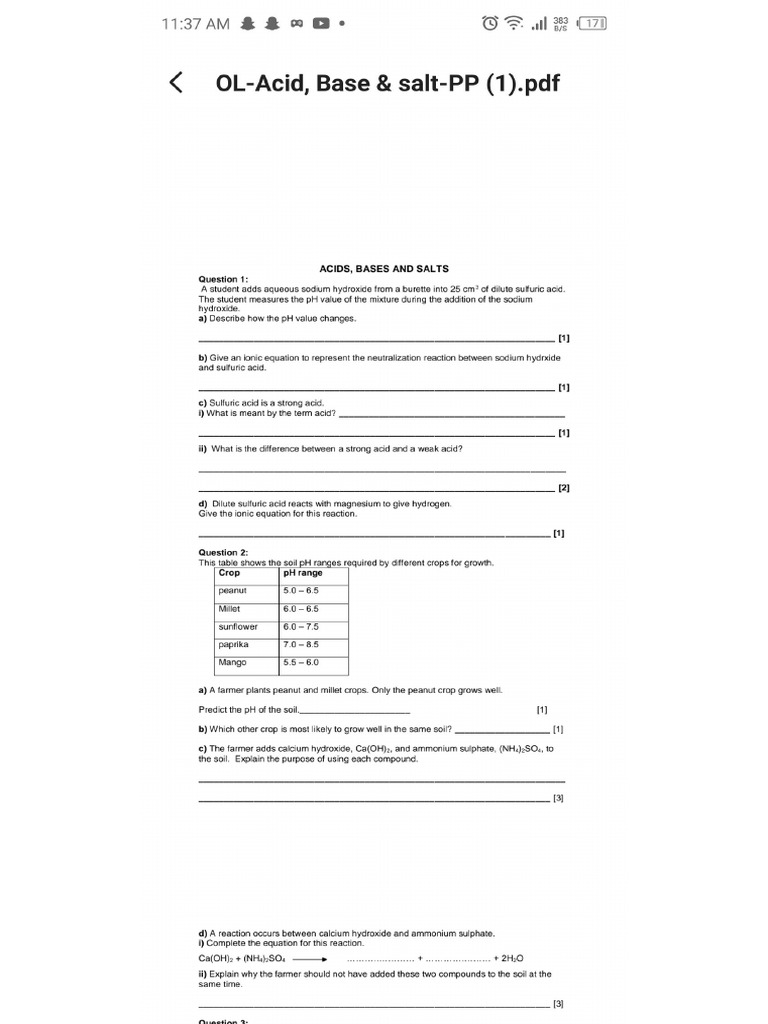 Acid Base And Salt Practice Exercise Pdf