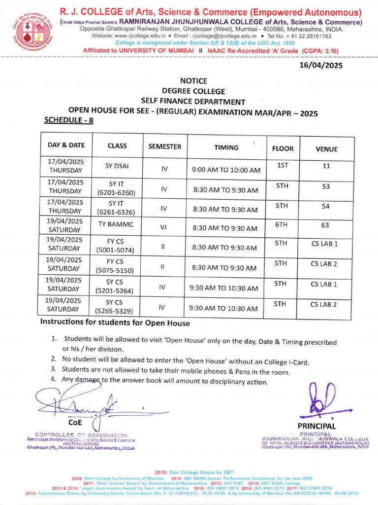 SF Open House Sydsai Syit Fycs Sycs Tybammc Schedule8 | PDF