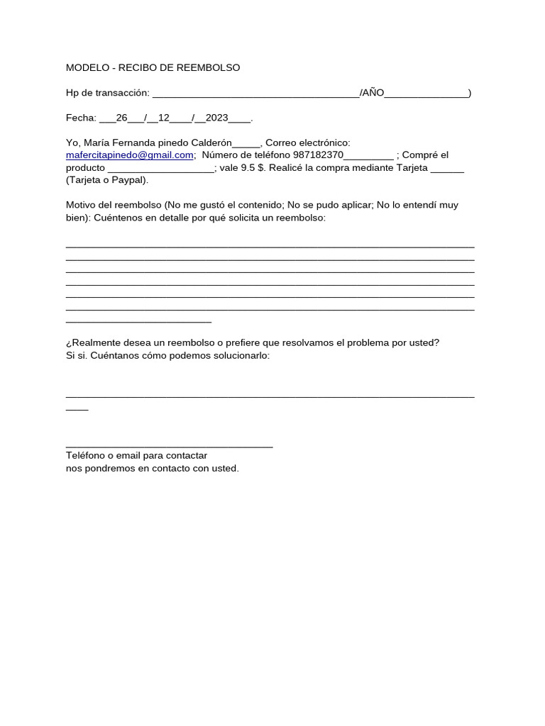 Modelo de Reembolso | PDF