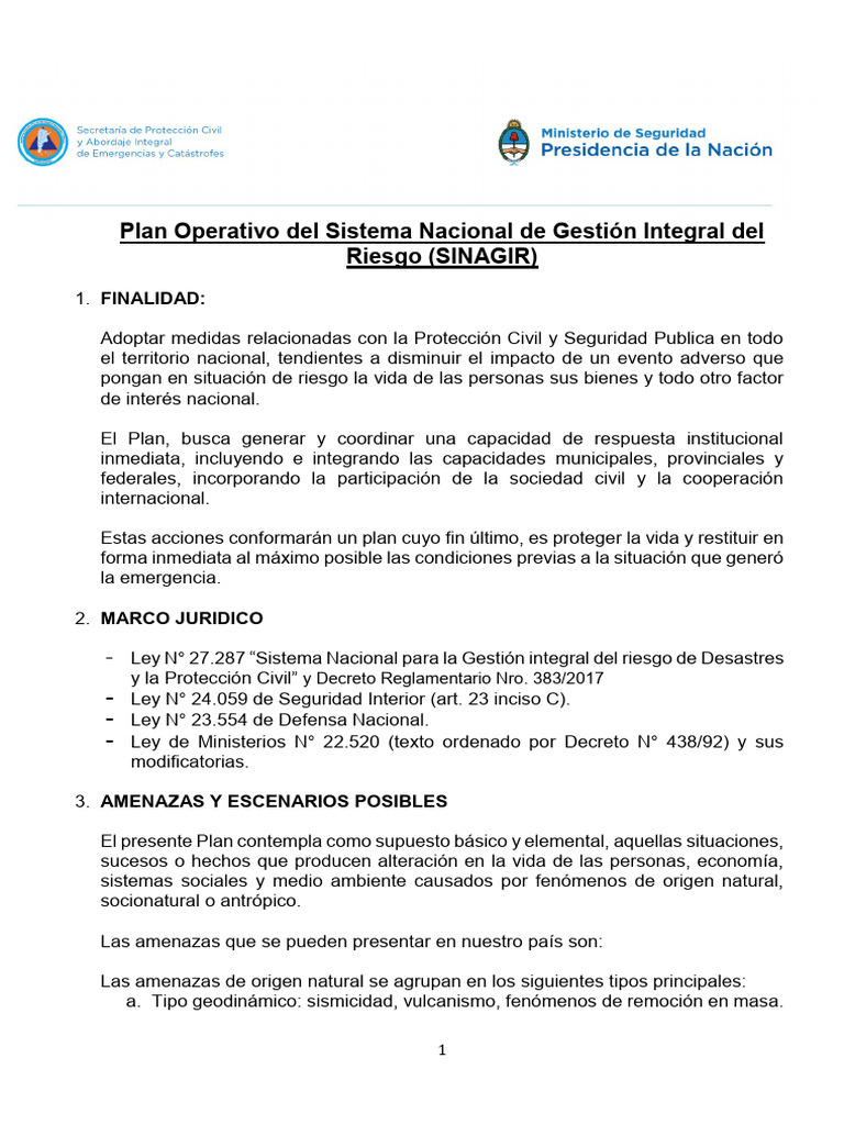 Plan Operativo SINAGIR: Gestión de Riesgos | PDF | Ministerio ...