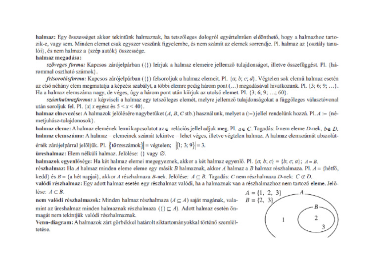 Halmaz Emlékeztető | PDF