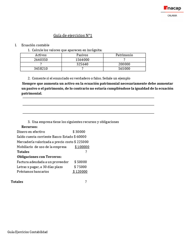 Guia de Ejercicios NÂ° 01 Contabilidad Turismo | PDF | Contabilidad | Bancos
