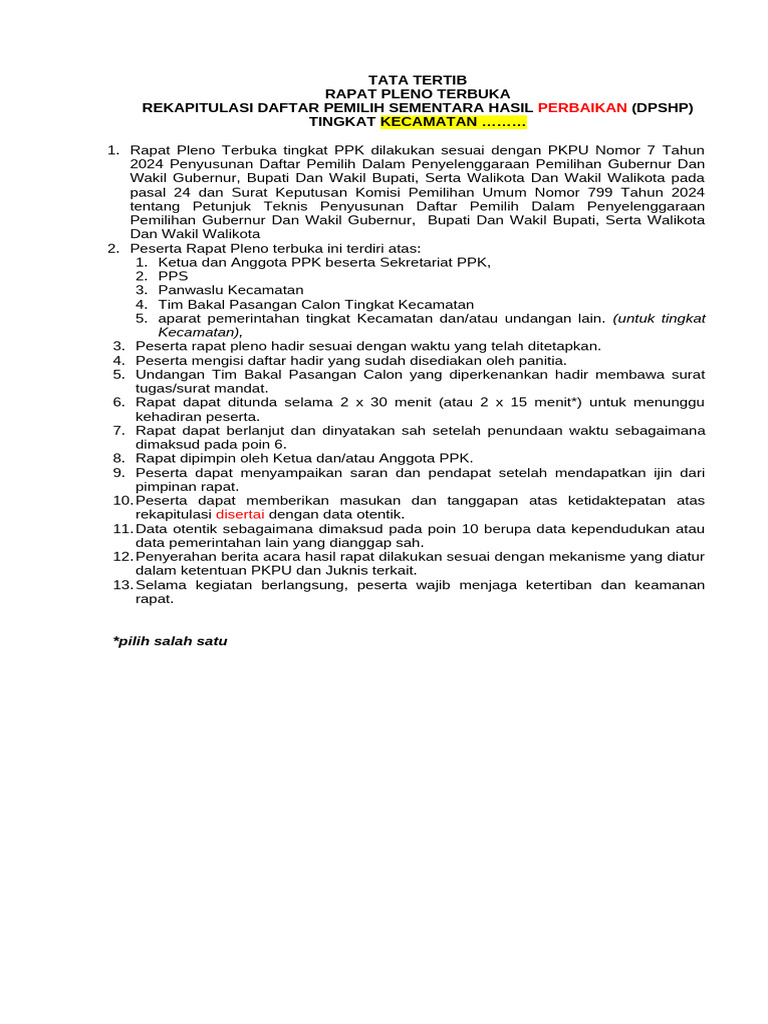 04 Draft Tatib Rekap DPSHP Tingkat PPK | PDF