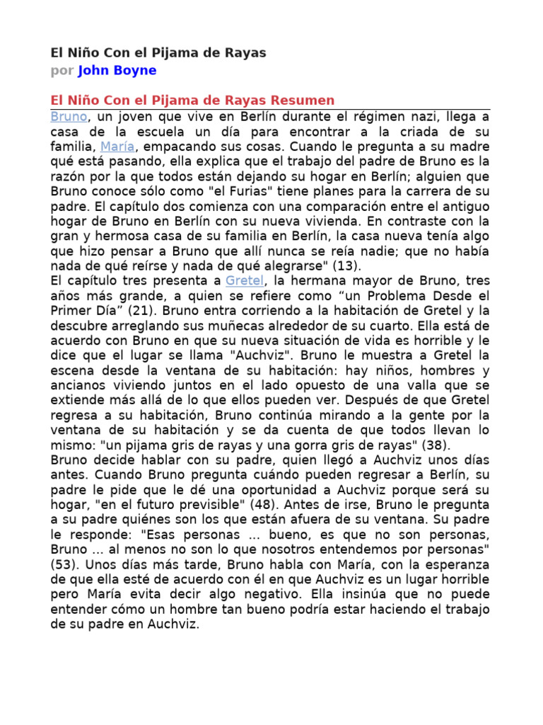 Resumen El Niño Con El Pijama de Rayas | PDF