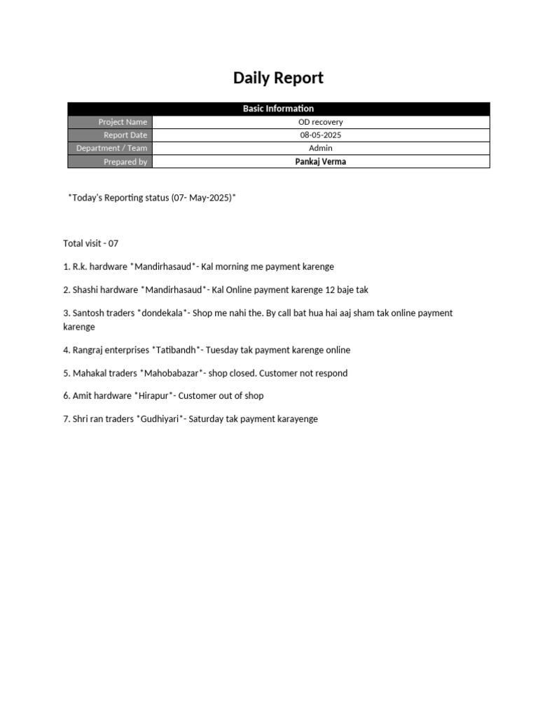Daily Report Format | PDF