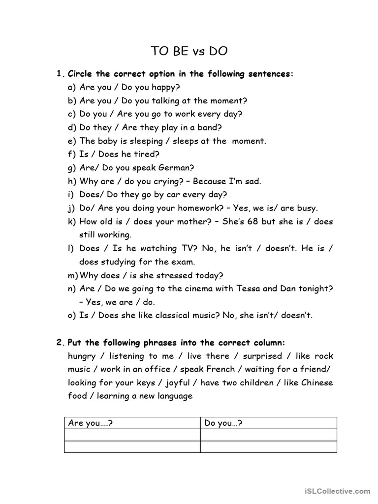 Do vs. Be: Usage Exercises | PDF