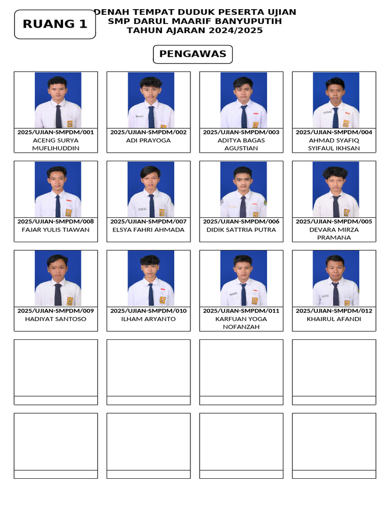 Denah Tempat Duduk Peserta Ujian 24-25 | PDF