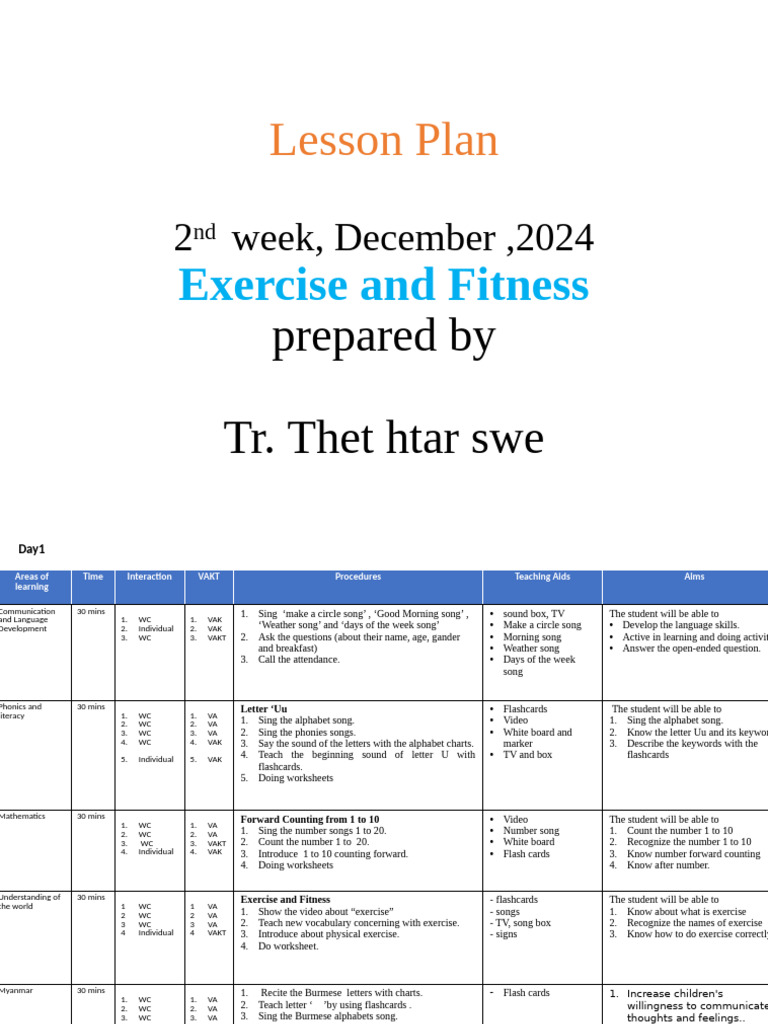 December Second Week Lesson Plan by TR Thet Htar Swe | PDF | Flashcard ...