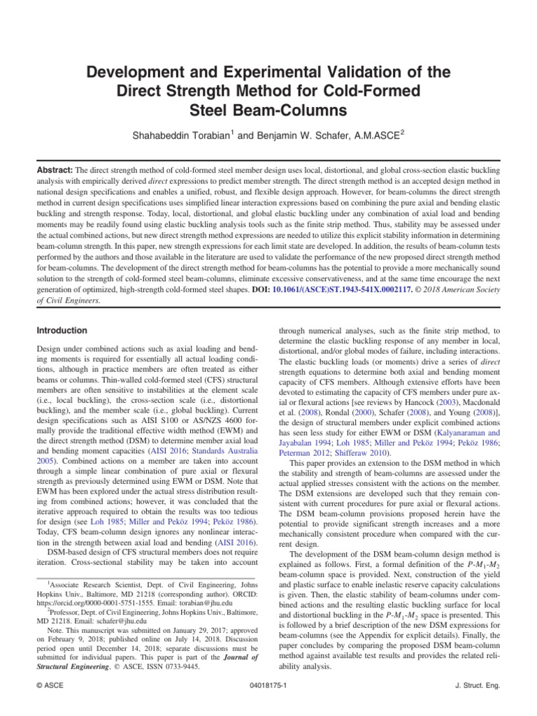 Direct Strength Method for Steel Beam-Columns | PDF | Buckling | Bending
