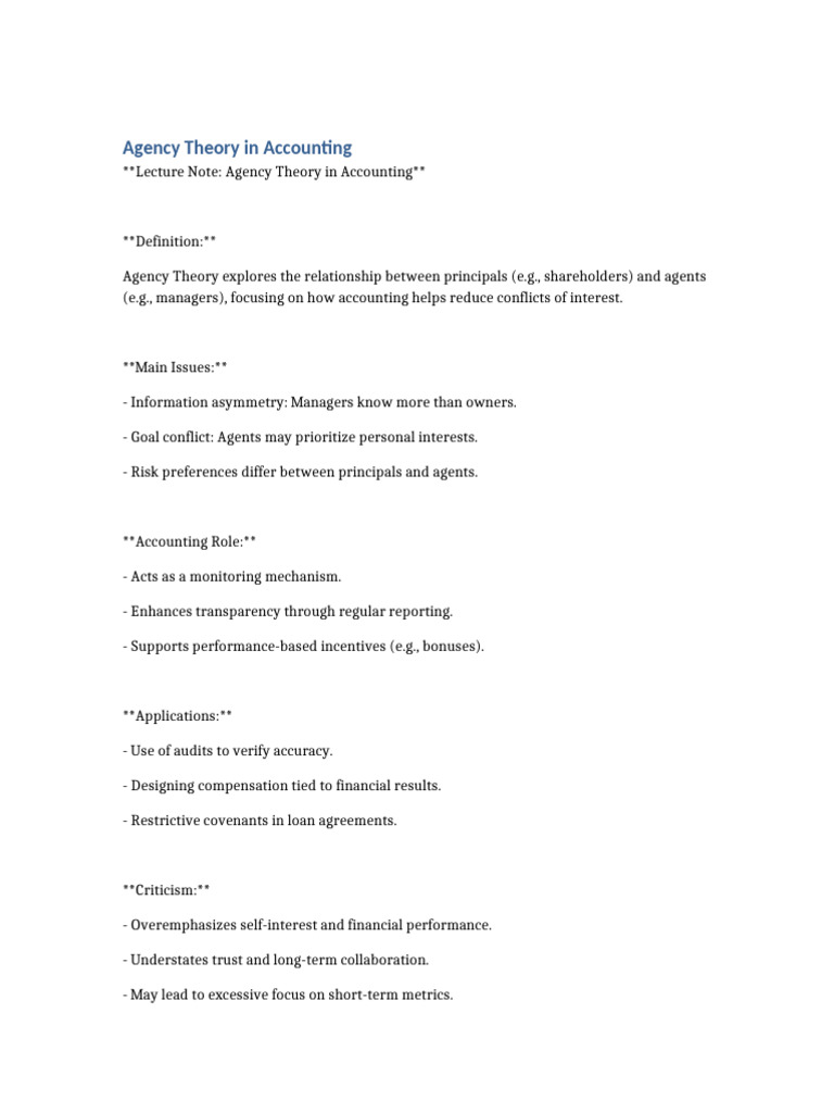 Understanding Agency Theory in Accounting | PDF
