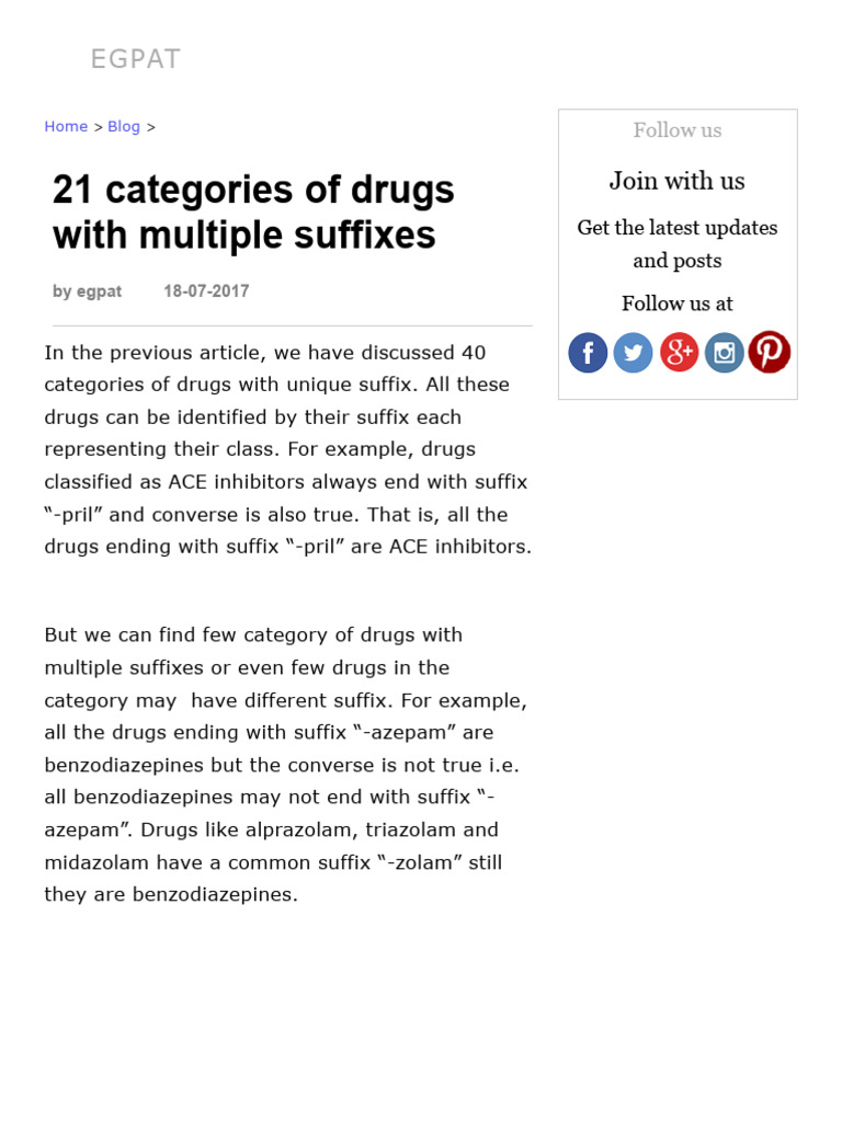 Drug Categories with Multiple Suffixes | PDF | Acetylcholine ...