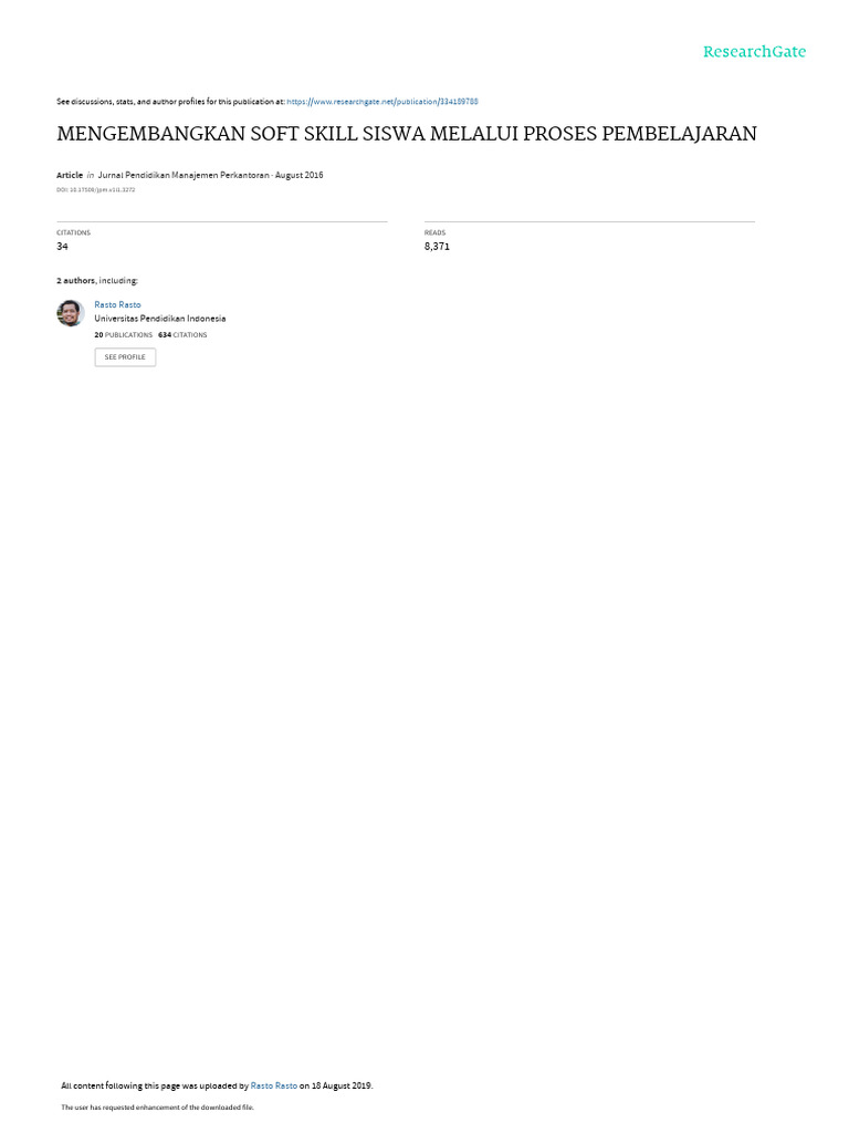 Mengembangkan Soft Skill Siswa Melalui Proses Pembelajaran | PDF