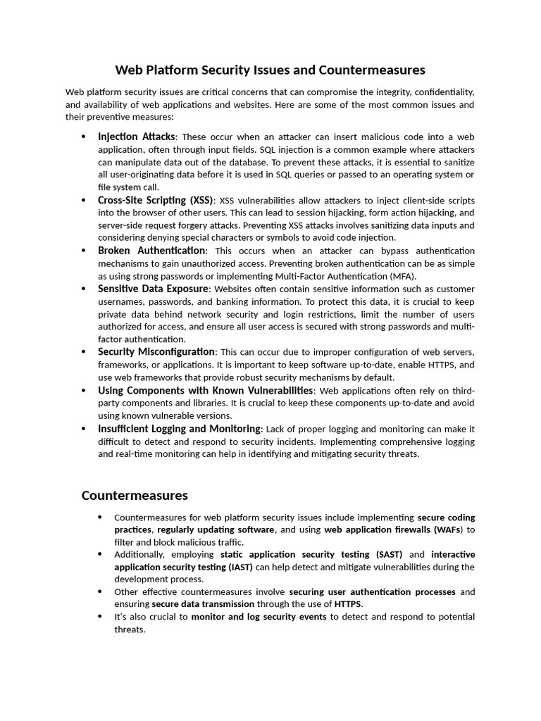 Web Platform Security Issues and Countermeasures | PDF | Security | Computer Security
