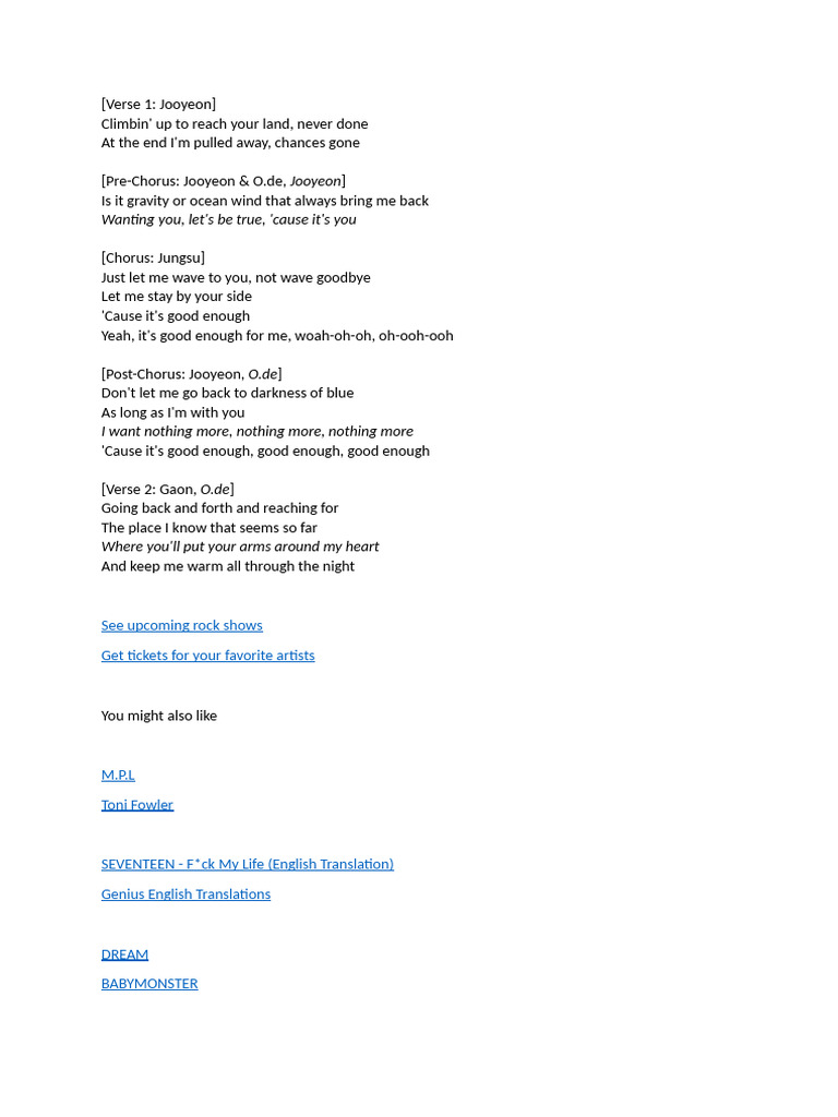 Good Enough by XDINARY HEROES Lyrics | PDF