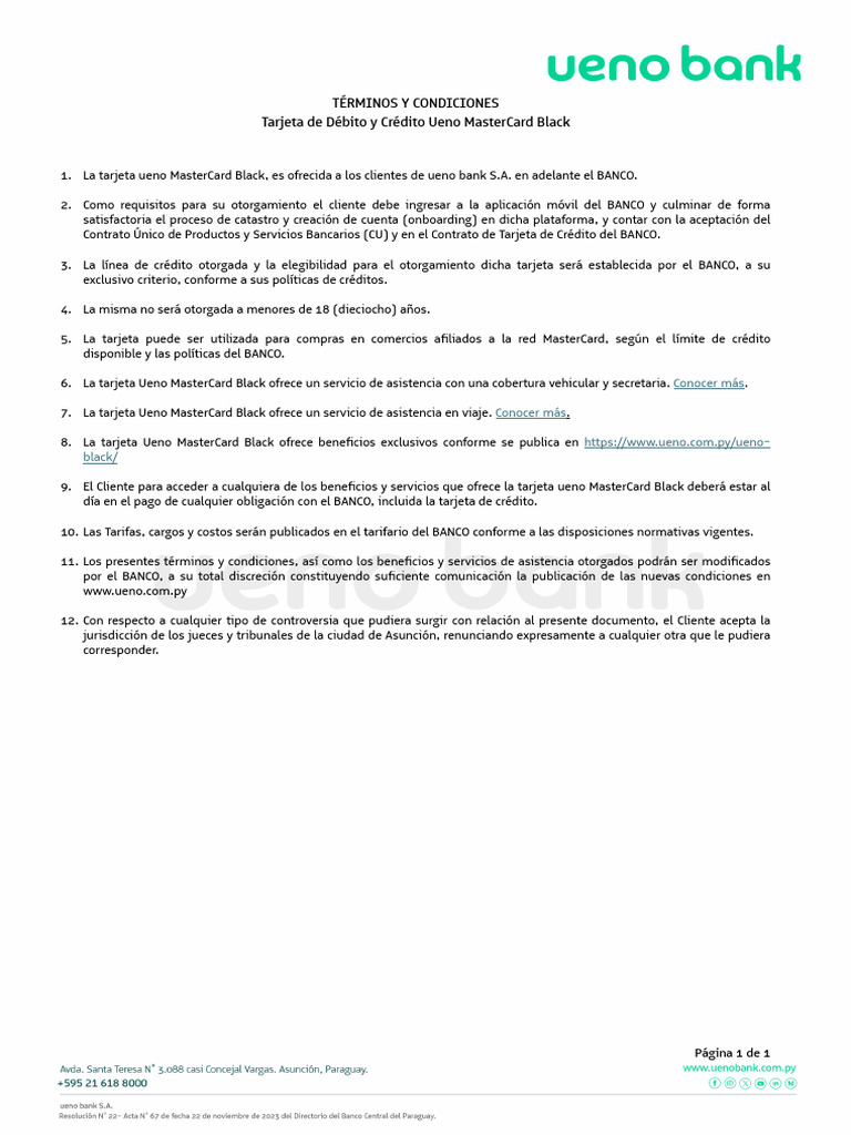 TERMINOS Y CONDICIONES Ueno Black | PDF | Tarjeta de crédito | Bancos