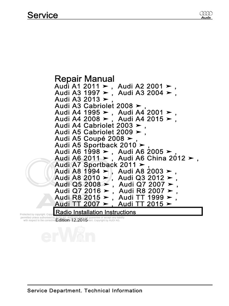 D4B8057B1ED-Radio Installation Instructions | PDF | Audi | Radio