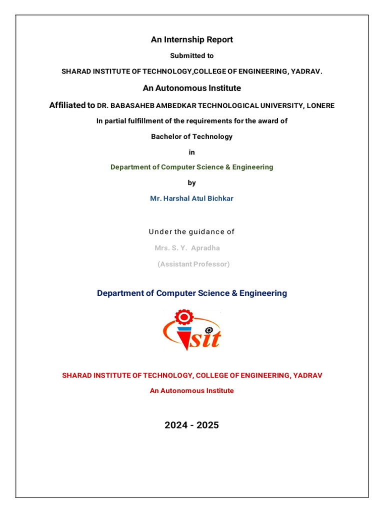 An Internship Report: Department of Computer Science & Engineering | PDF