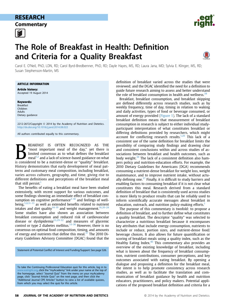 Jurnal Internasional 7 The Role of Breakfast in Health Definition and ...