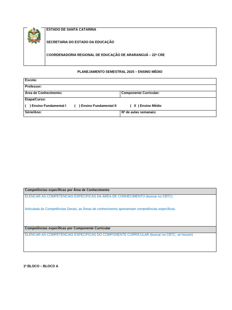 Modelo - Planejamento Semestral - 2025 | PDF | Aprendizado | Pedagogia