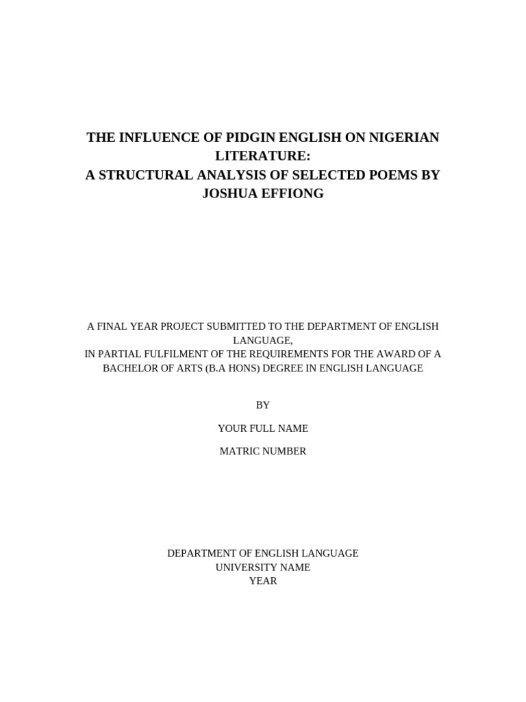 Full Pidgin Literature Project Effiong | PDF