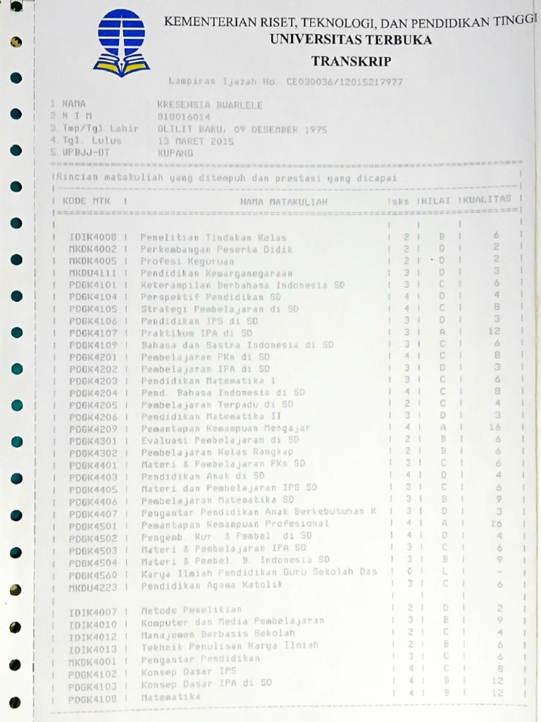 Transkip Nilai | PDF