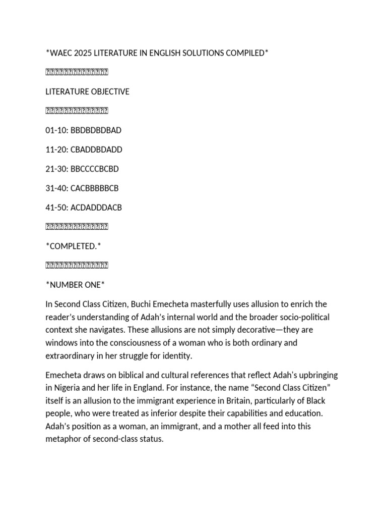 WAEC 2025 LITER-WPS Office | PDF | Wuthering Heights | Heathcliff ...