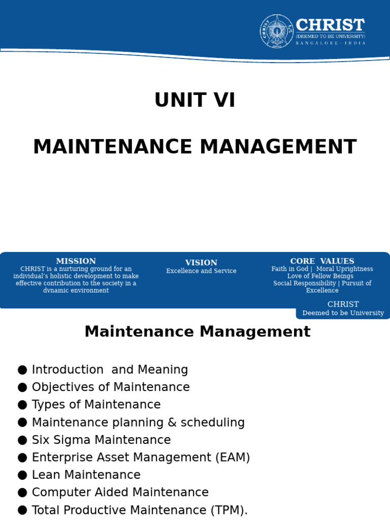 Unit - 7 Maintenance Management | PDF | Six Sigma | Reliability Engineering