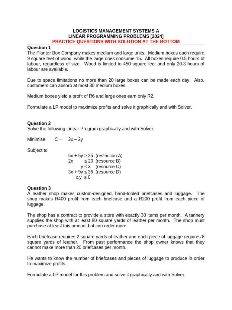 Linear Programming Practice Problems | PDF | Linear Programming