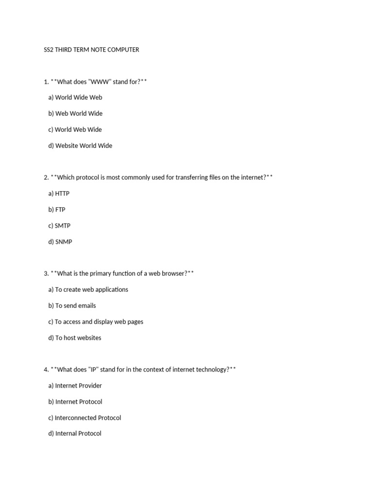 SS2 THIRD TERM-EXAMSWPS Office | PDF | World Wide Web | Internet & Web